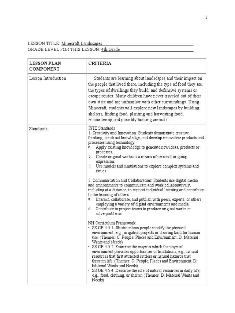 Minecraft Lesson Plan | PDF | Collaboration | Educational Assessment