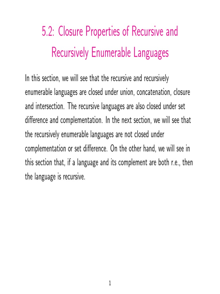 5 2 Closure Properties Of Recursive And Recursively Enumerable Languages Pdf Recursion