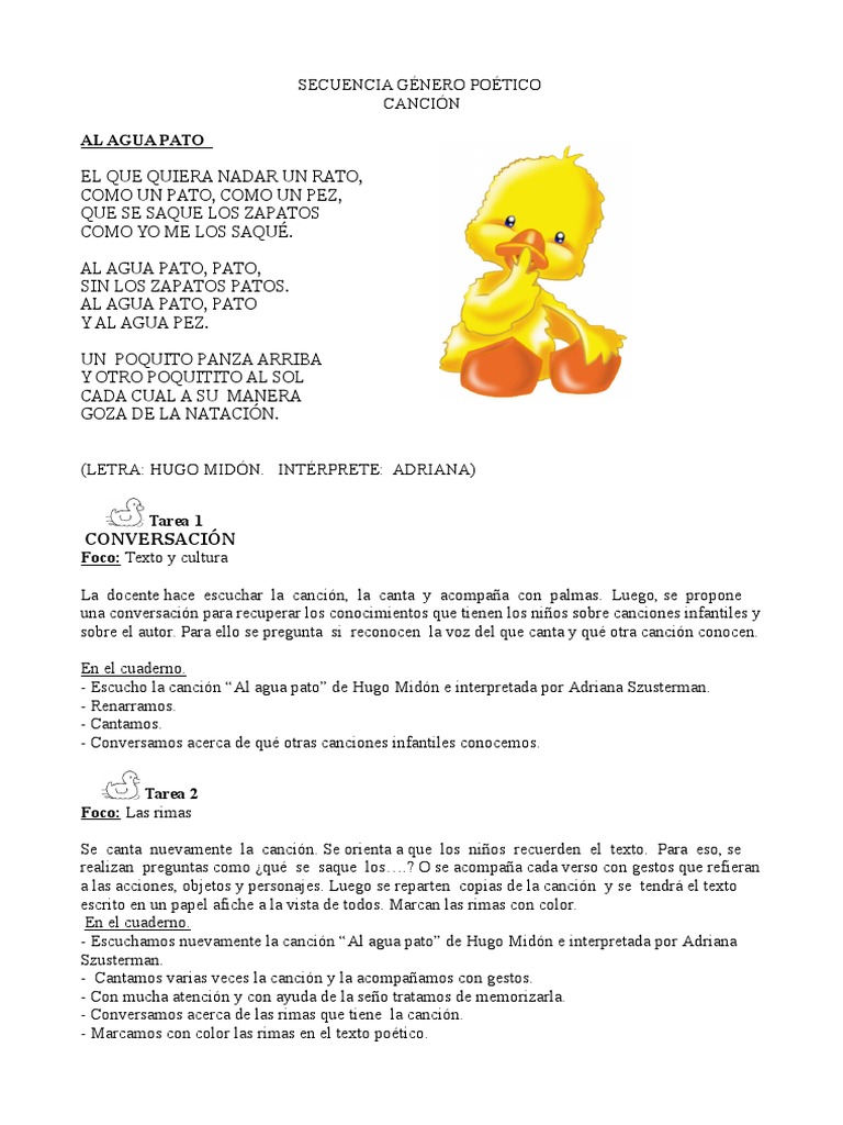 SECUENCIA Lengua Al Agua Pato | PDF | Canciones | Poesía