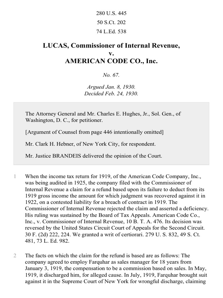 Lucas v. American Code Co., 280 U.S. 445 (1930) | PDF | Damages | Tax ...
