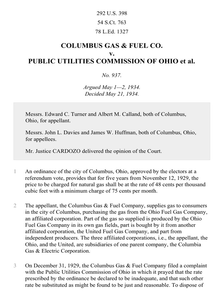 Columbus Gas & Fuel Co. v. Public Util. Comm'n of Ohio, 292 U.S. 398 ...