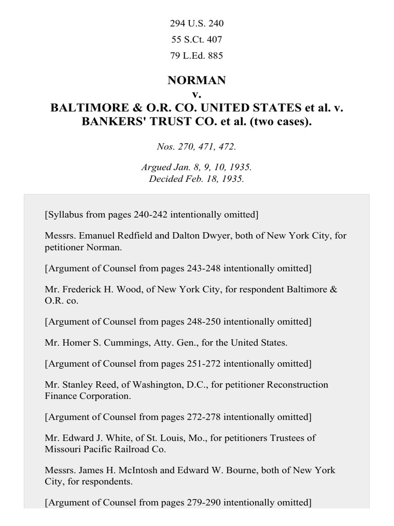 Norman v. Baltimore & Ohio R. Co., 294 U.S. 240 (1935) | Download Free ...