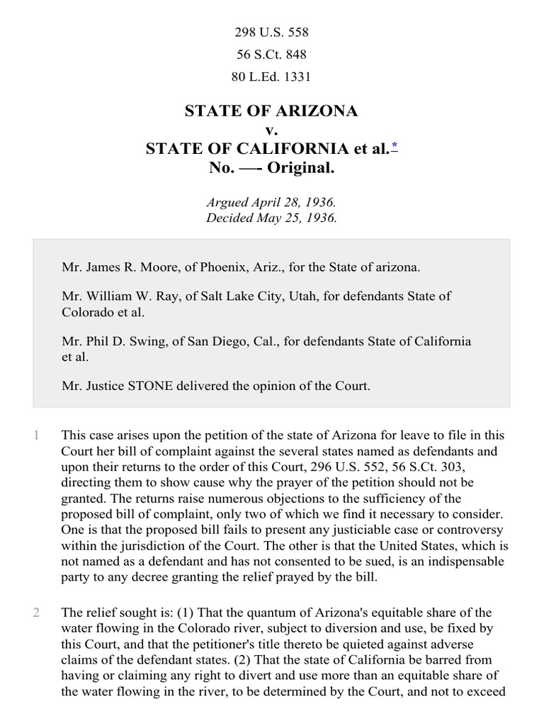 Arizona v. California, 298 U.S. 558 (1936) | PDF | Colorado River ...