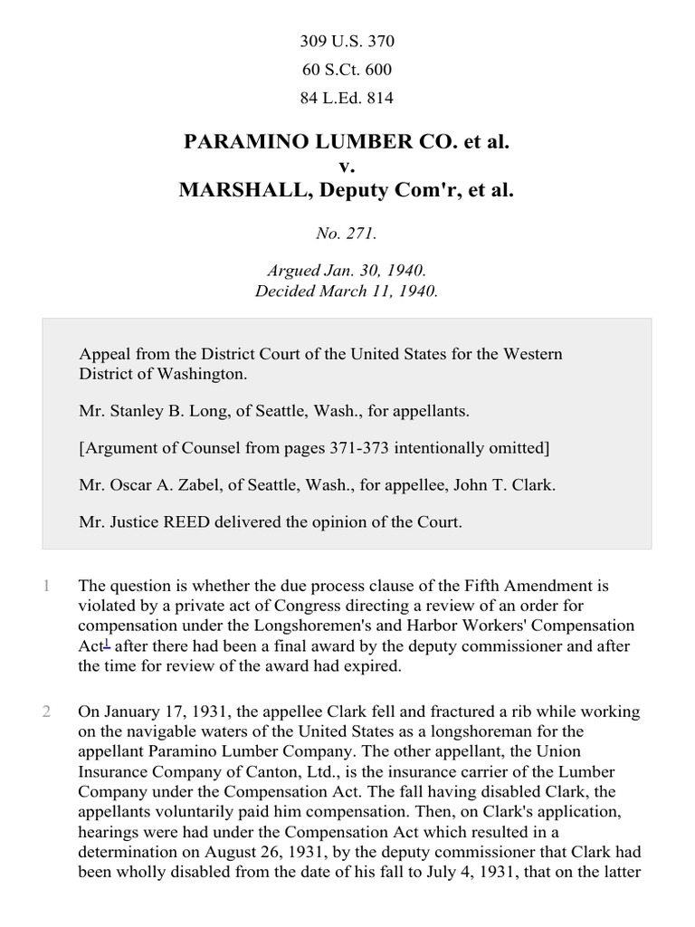 Paramino Lumber Co. v. Marshall, 309 U.S. 370 (1940) | PDF | Fourteenth Amendment To The United ...