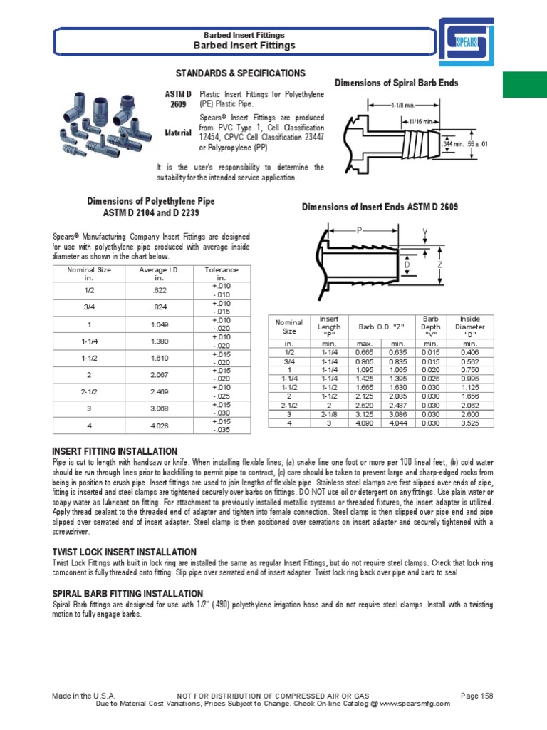 Astm D 2609 Material: Barbed Insert Fittings | PDF | Pipe (Fluid ...