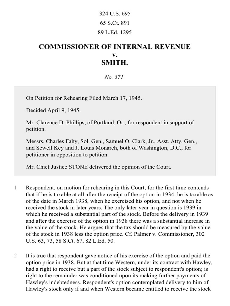 Commissioner v. Smith, 324 U.S. 695 (1945) | PDF | United States Tax ...
