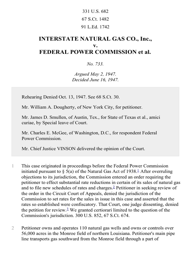 Interstate Gas Co. v. POWER COMM'N., 331 U.S. 682 (1947) | PDF ...