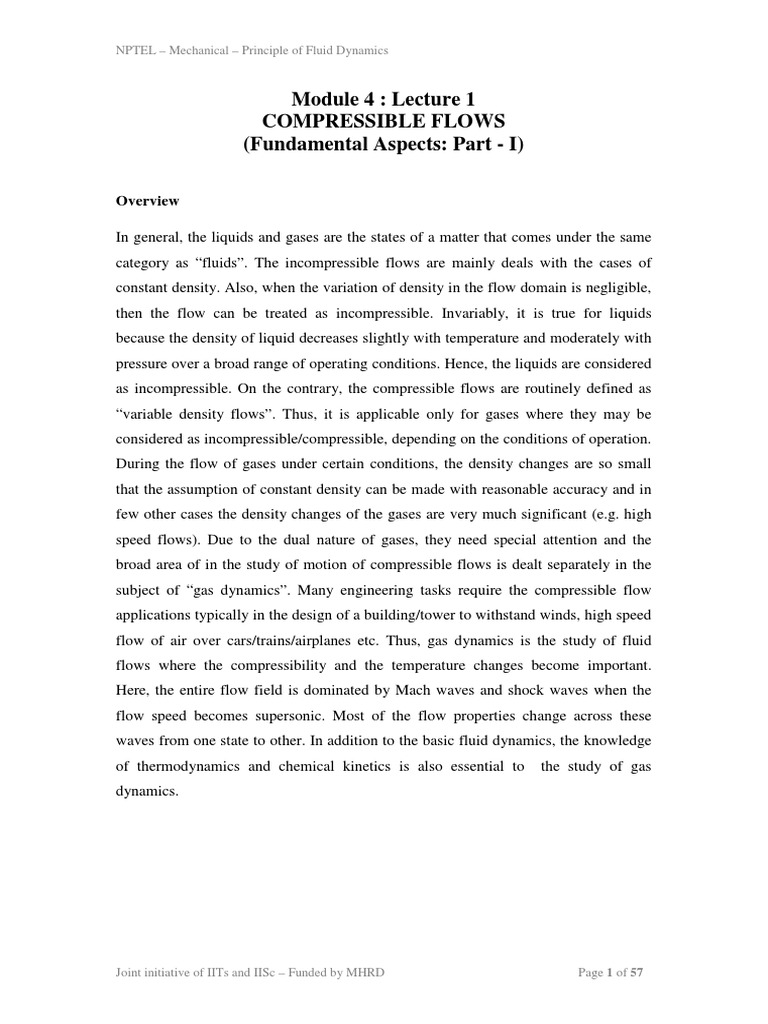 Compressible Fluid Flow CFF Module 4 | PDF | Fluid Dynamics | Gases