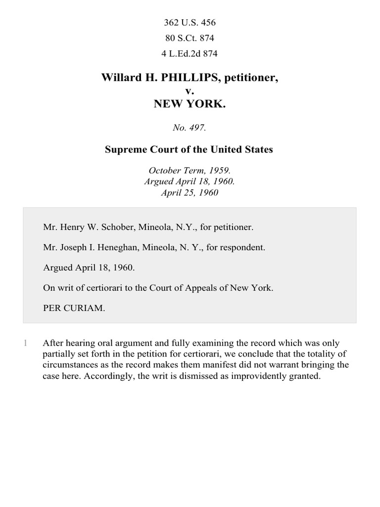 Phillips v. New York, 362 U.S. 456 (1960) | PDF | Religion & Spirituality