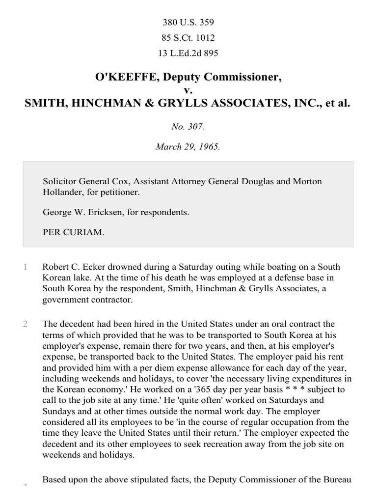 O'Keeffe v. Smith Hinchman: Employment Death Benefits | PDF | Supreme ...