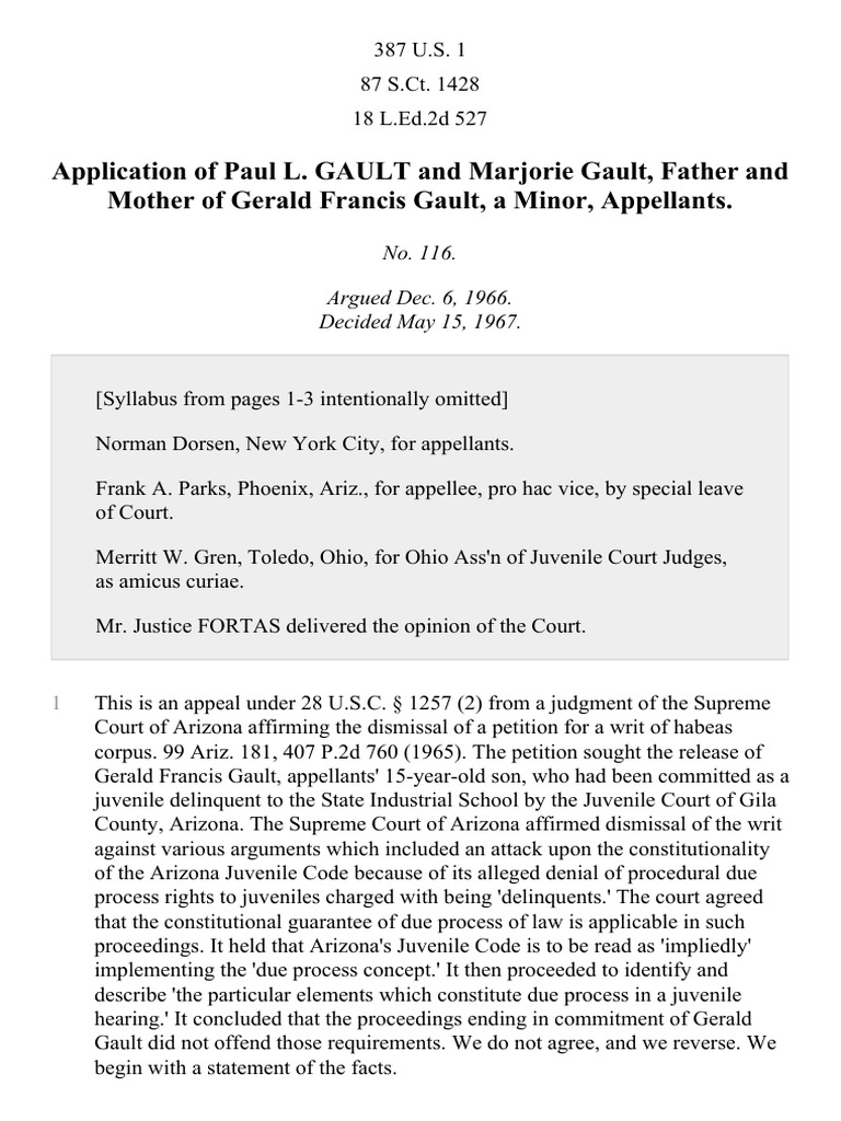 In Re GAULT, 387 U.S. 1 (1967) | Fourteenth Amendment To The United ...