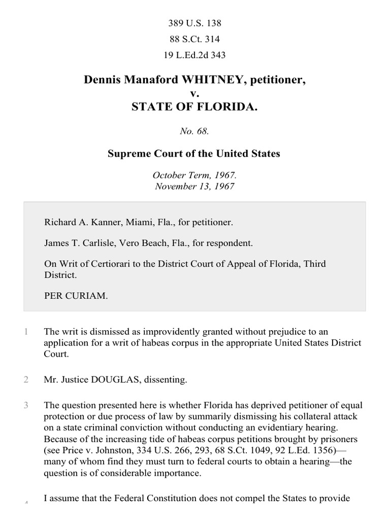 Whitney v. Florida, 389 U.S. 138 (1967) | PDF | Supreme Court Of The ...