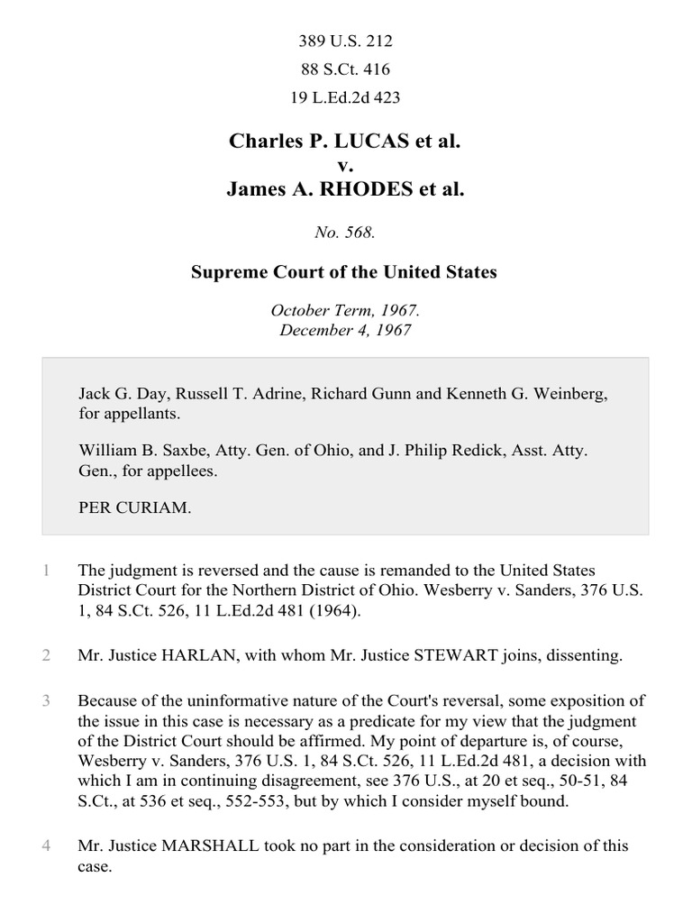 Lucas v. Rhodes, 389 U.S. 212 (1967) | PDF | Supreme Court Of The ...