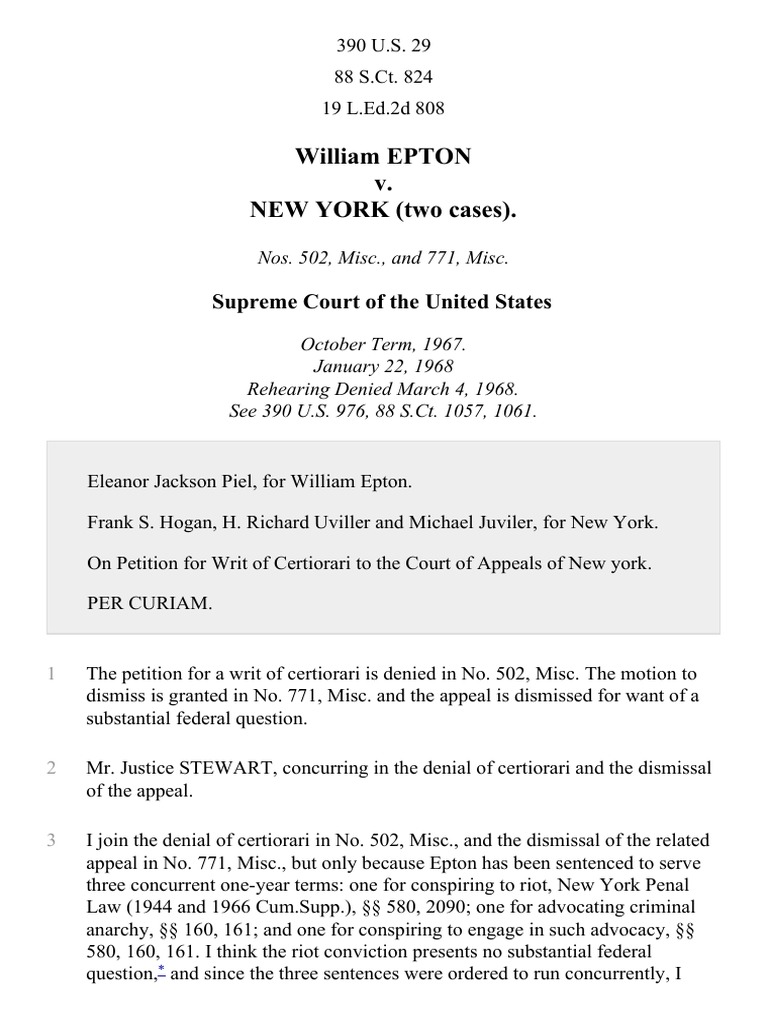 William EPTON v. NEW YORK (Two Cases) .: Supreme Court of The United ...