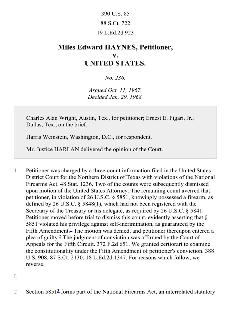 Haynes v. United States, 390 U.S. 85 (1968) | PDF | Supreme Court Of ...