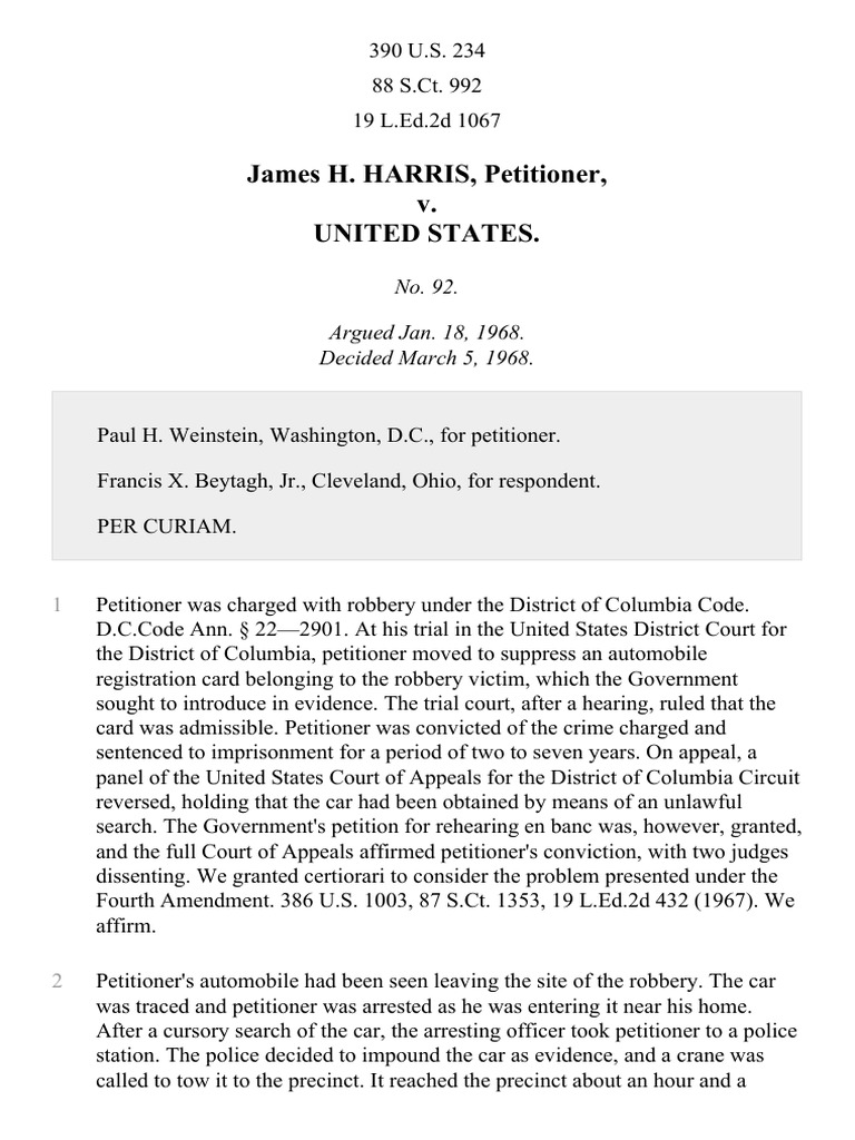 Harris v. United States, 390 U.S. 234 (1968) | Supreme Court Of The ...