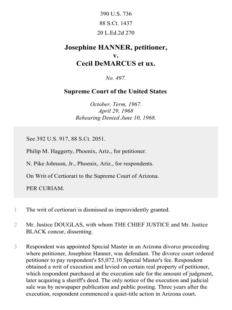 Hanner v. DeMarcus, 390 U.S. 736 (1968) | PDF | Judgment (Law ...