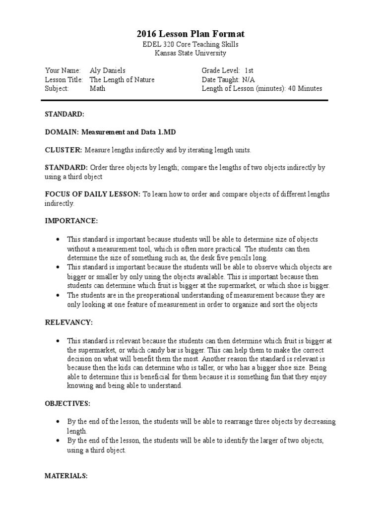 1st Grade Math: Measuring Lengths | PDF | Lesson Plan | Question