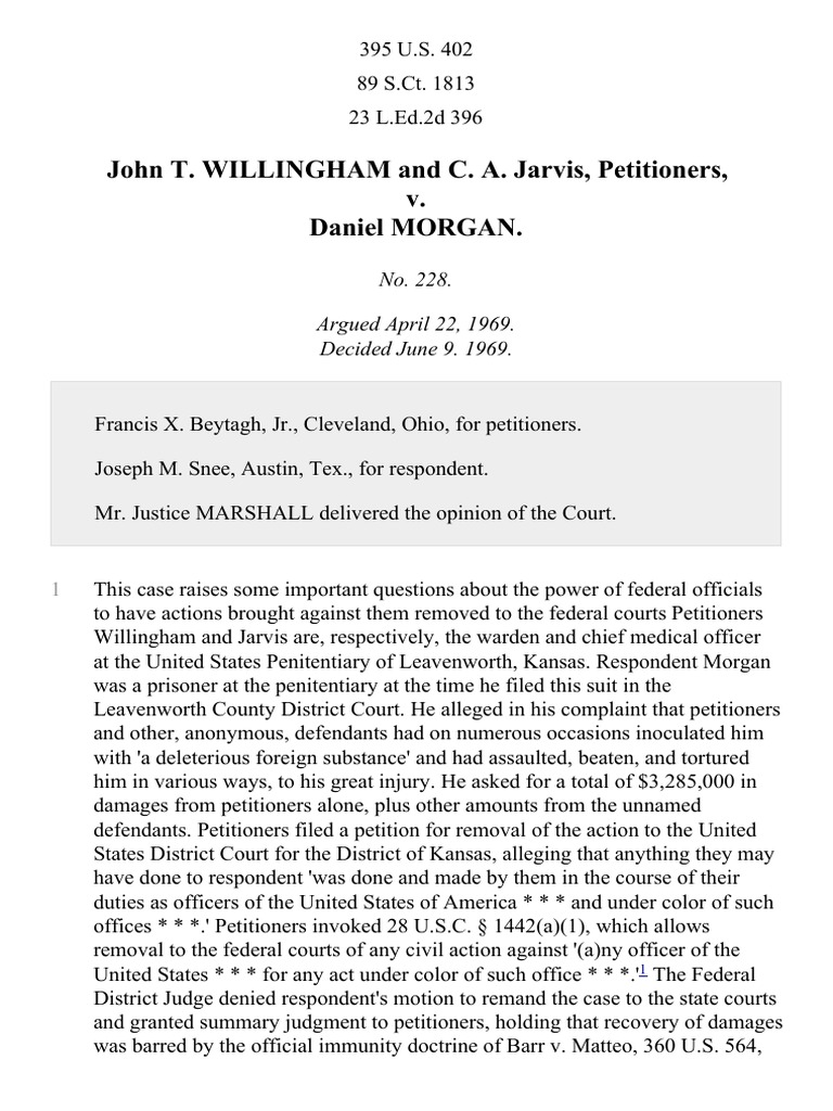 Willingham v. Morgan, 395 U.S. 402 (1969) | PDF | Supreme Court Of The ...