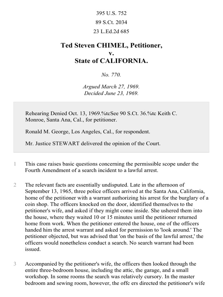 Chimel v. California, 395 U.S. 752 (1969) | PDF | Search And Seizure ...