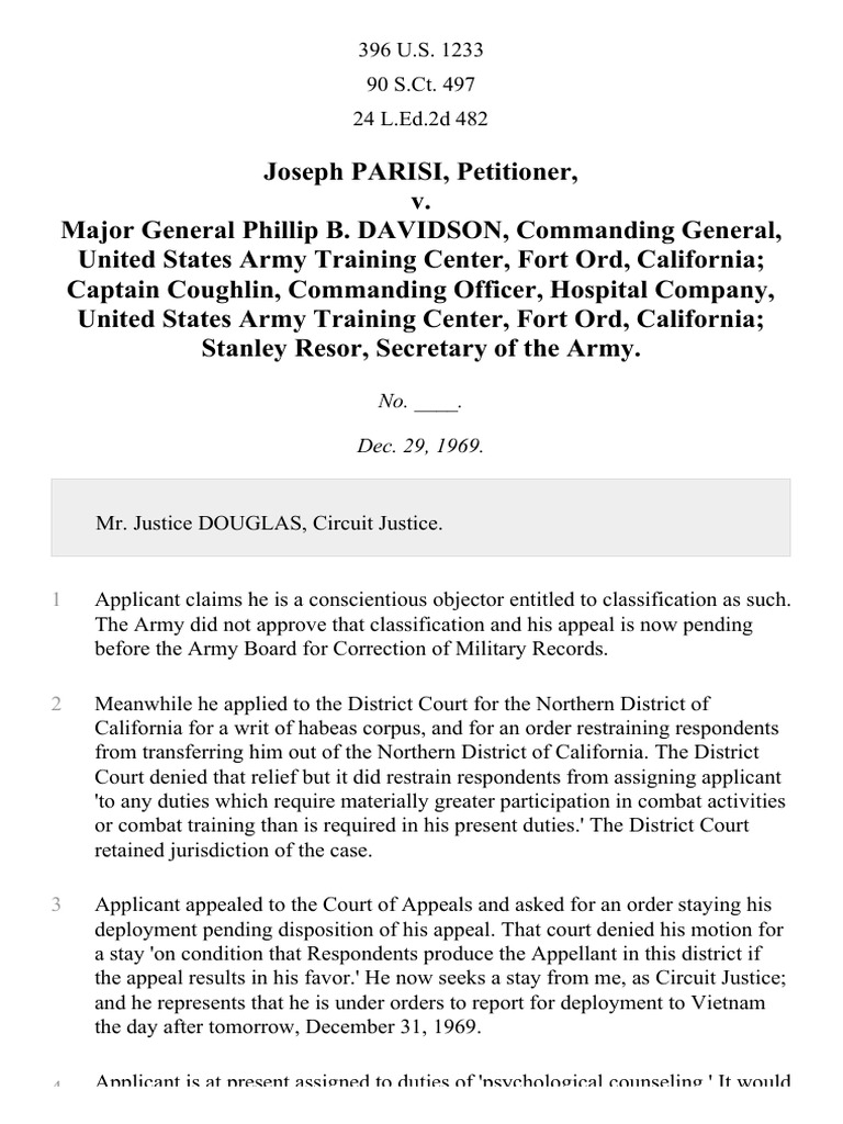 Joseph Parisi v. Major General Phillip B. Davidson, 396 U.S. 1233 (1969 ...
