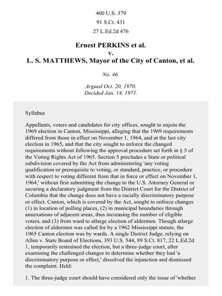 Perkins v. Matthews, 400 U.S. 379 (1971) | PDF | Voting Rights Act Of ...