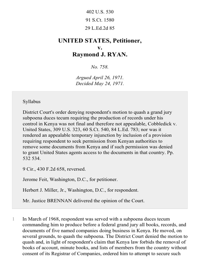 United States v. Ryan, 402 U.S. 530 (1971) | PDF | Contempt Of Court ...