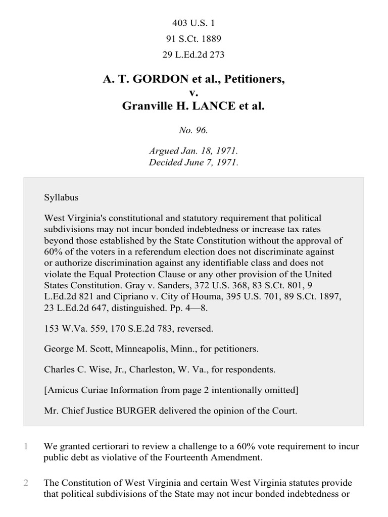A. T. GORDON Et Al., Petitioners, v. Granville H. LANCE Et Al | PDF ...