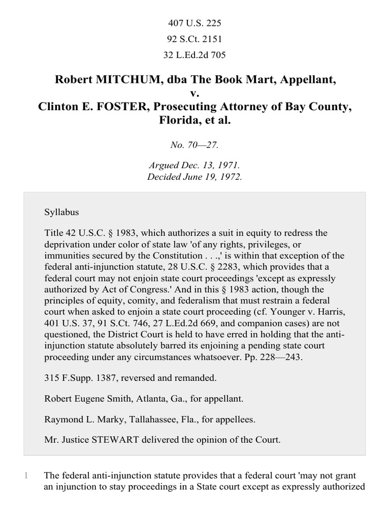 Mitchum v. Foster, 407 U.S. 225 (1972) | Download Free PDF | Supreme ...