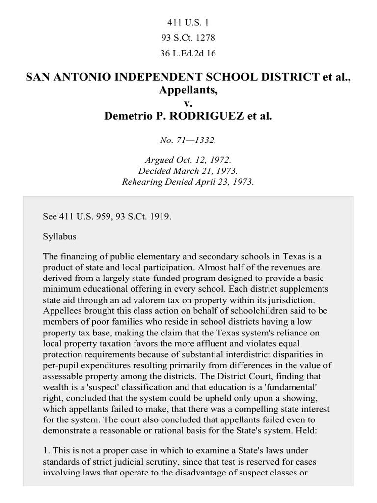 San Antonio Independent School Dist. v. Rodriguez, 411 U.S. 1 (1973 ...