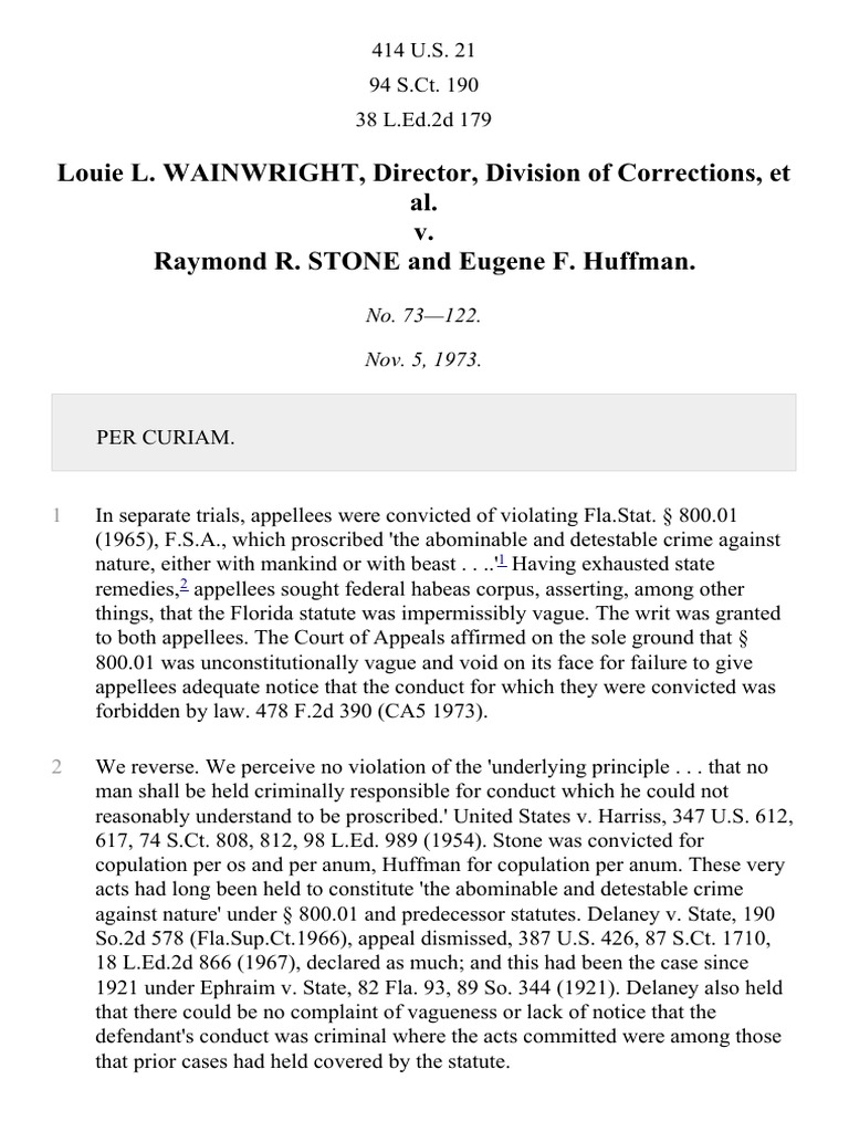 Wainwright v. Stone, 414 U.S. 21 (1973) | PDF | Supreme Court Of The ...