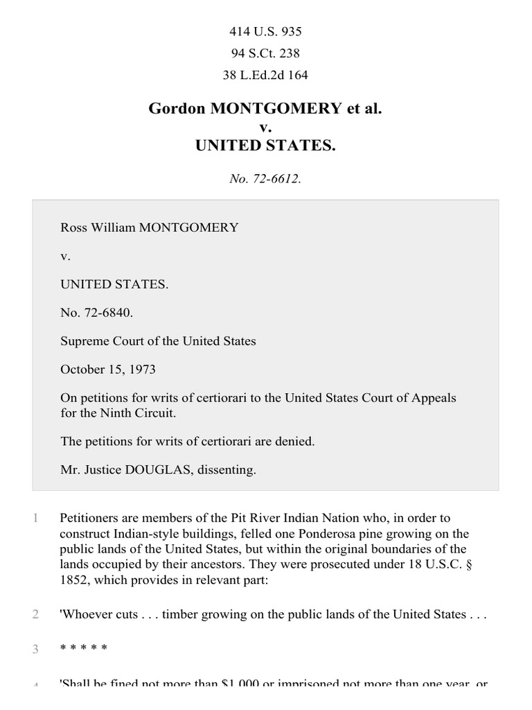 Gordon Montgomery v. United States, 414 U.S. 935 (1973) | PDF | Supreme ...