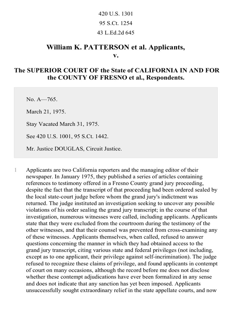 William K. Patterson Applicants, V, 420 U.S. 1301 (1975) | PDF | Supreme Court Of The United ...