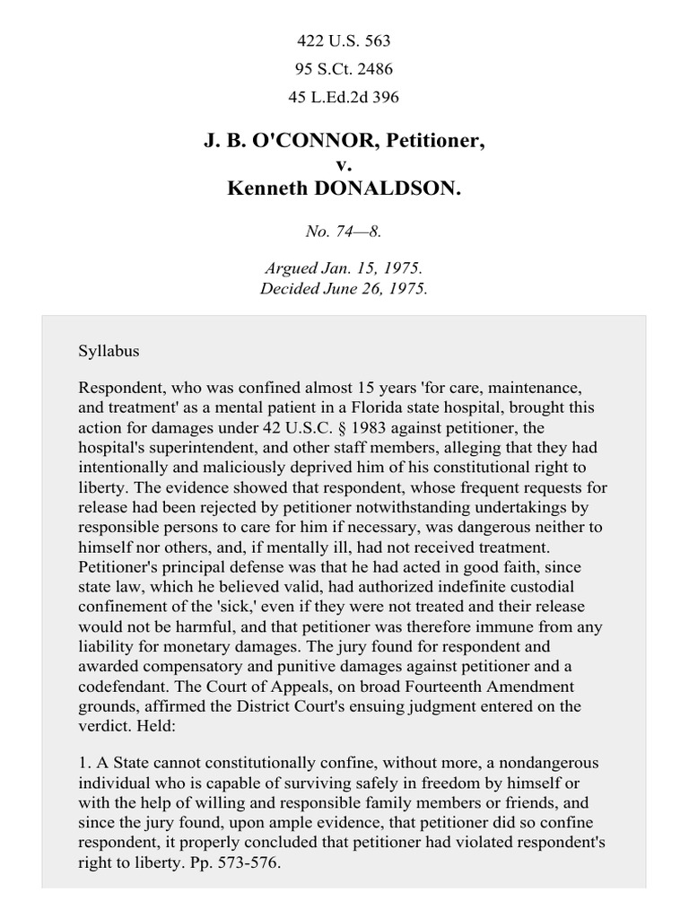 O'Connor v. Donaldson, 422 U.S. 563 (1975) | Supreme Court Of The ...