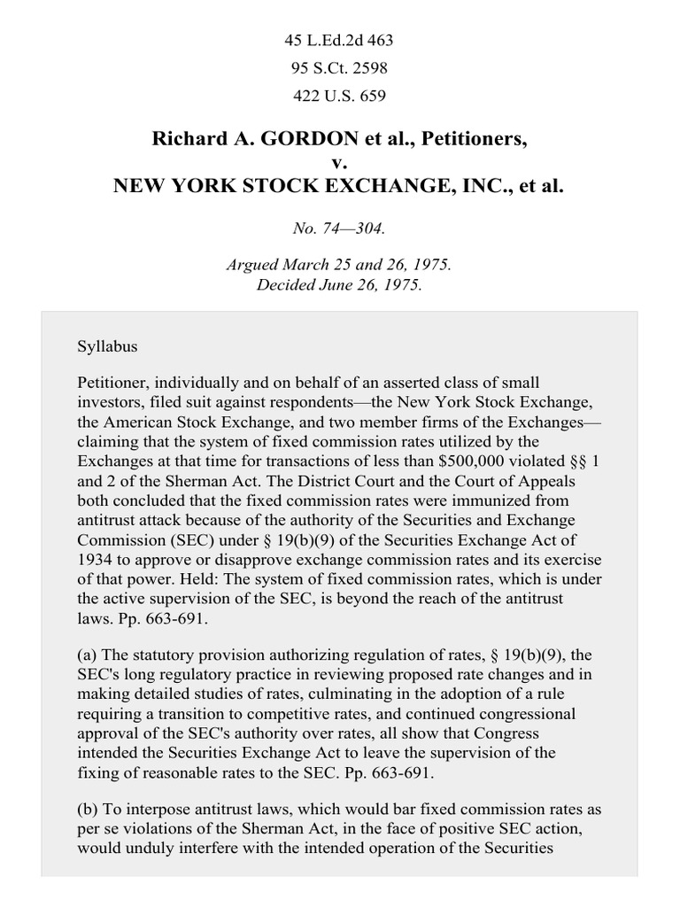 Gordon v. New York Stock Exchange, Inc., 422 U.S. 659 (1975) | PDF | U ...