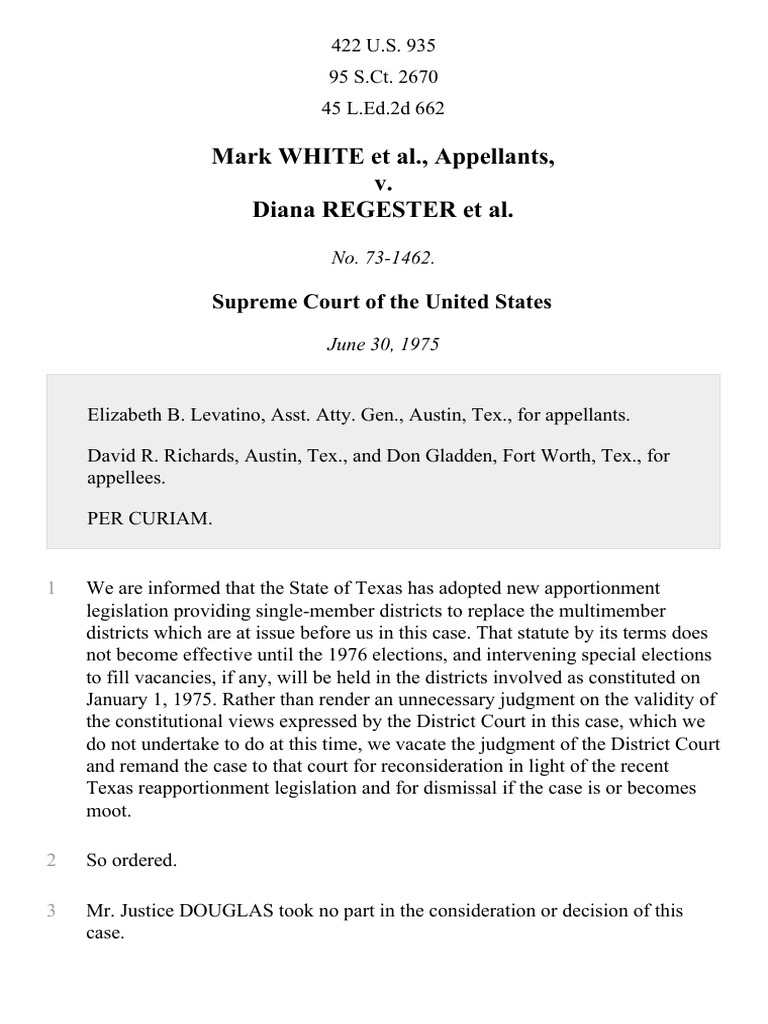 Supreme Court Case: White v. Regester | PDF | Politics | Social Science