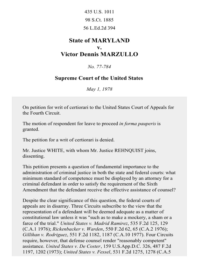 State of Maryland v. Victor Dennis Marzullo, 435 U.S. 1011 (1978) | PDF ...