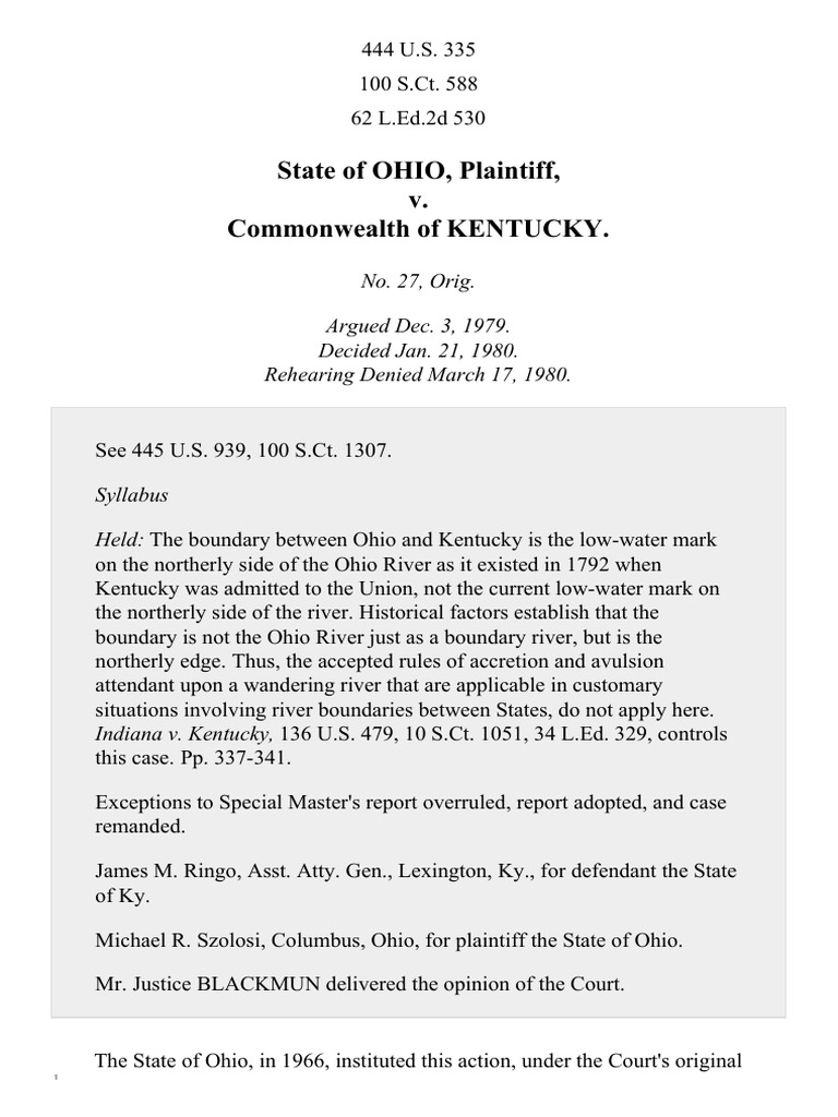 Ohio v. Kentucky, 444 U.S. 335 (1980) | PDF | Ohio River | Supreme ...