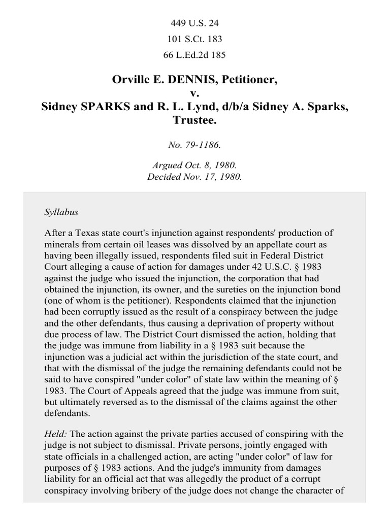 Dennis v. Sparks, 449 U.S. 24 (1980) | PDF | Supreme Court Of The ...