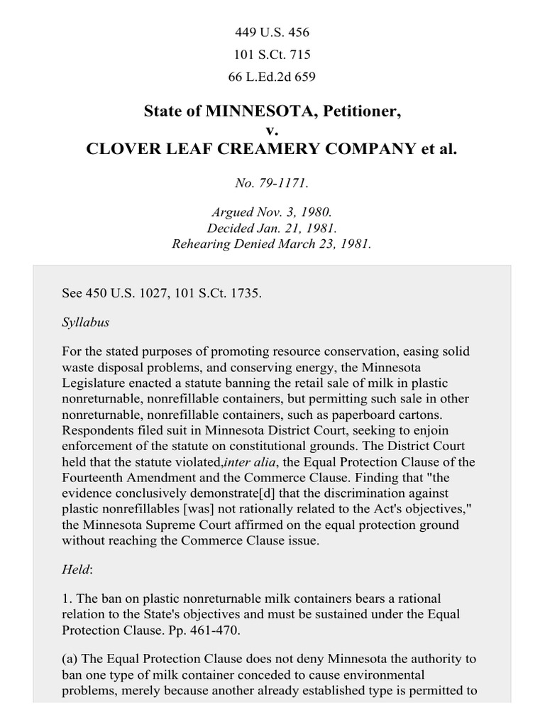 State of MINNESOTA, Petitioner, v. Clover Leaf Creamery Company Et Al ...