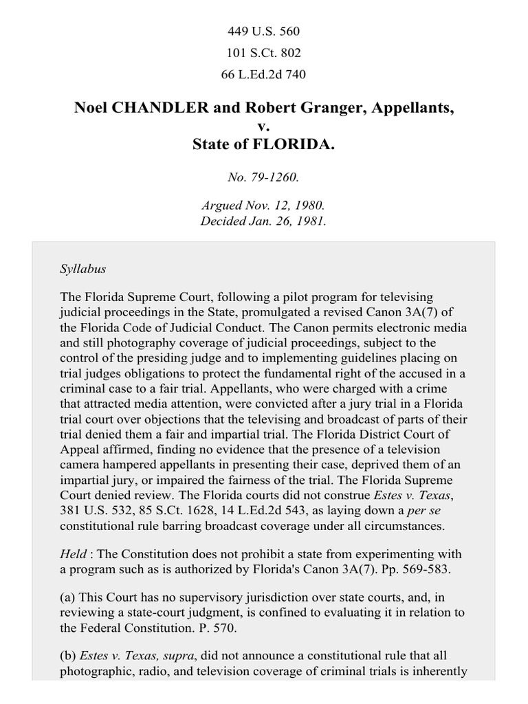 Chandler v. Florida, 449 U.S. 560 (1981) | PDF | John Marshall Harlan ...