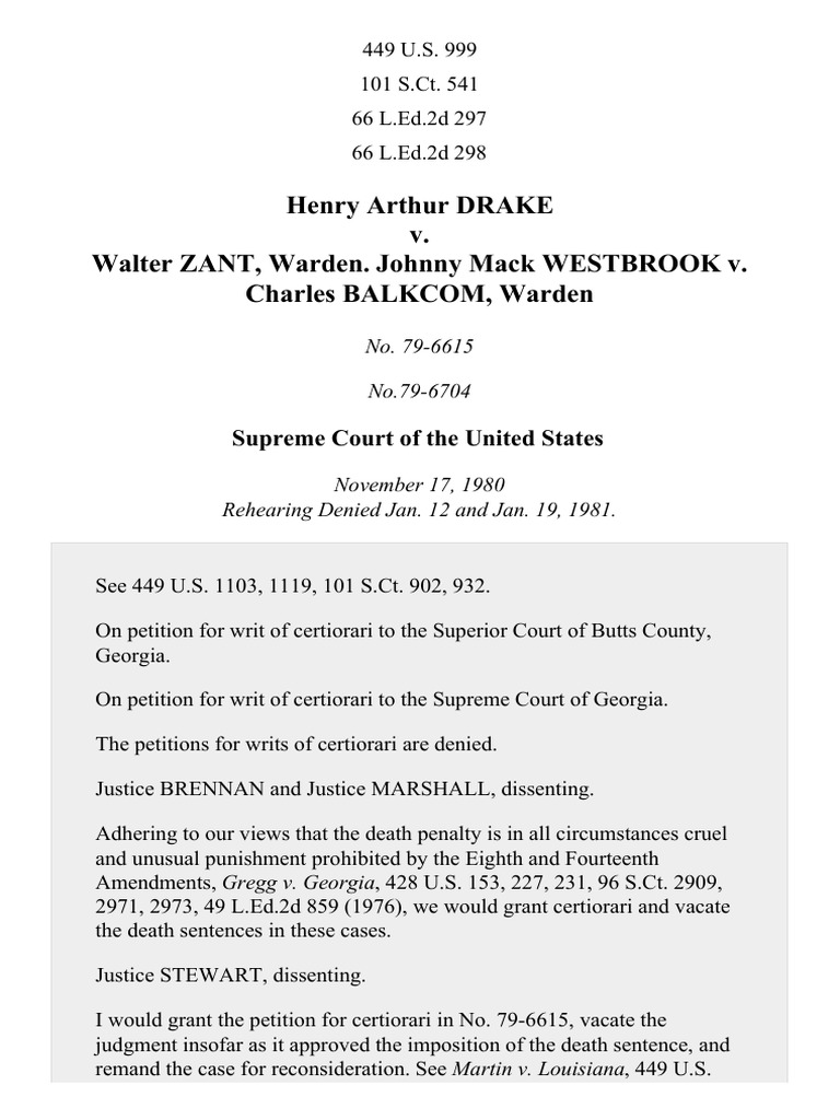 Henry Arthur Drake v. Walter Zant, Warden. Johnny Mack Westbrook v ...