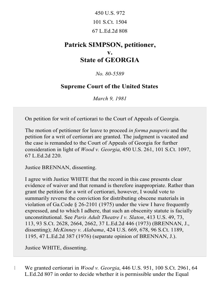 Patrick Simpson v. State of Georgia, 450 U.S. 972 (1981) | PDF ...