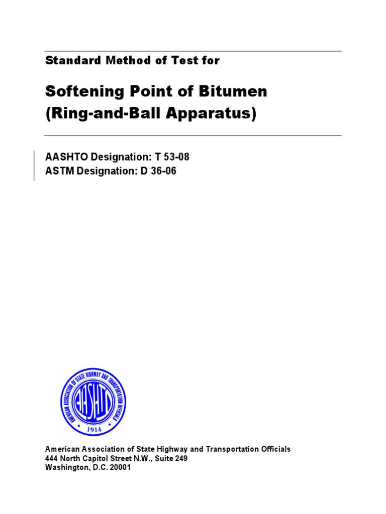 Softening Point of Bitumen (Ring-and-Ball Apparatus) : Standard Method ...
