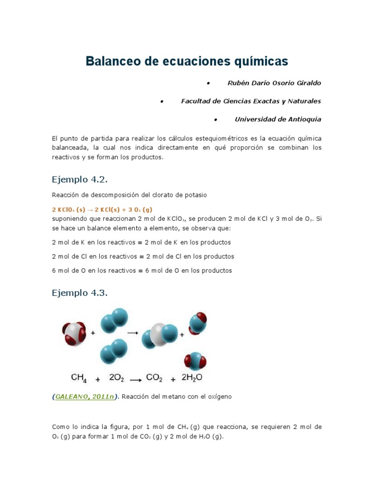 Balanceo de Ecuaciones Químicas | PDF | Redox | Hidrógeno