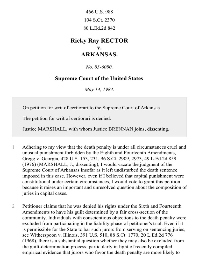 Ricky Ray Rector v. Arkansas, 466 U.S. 988 (1984) | Download Free PDF ...