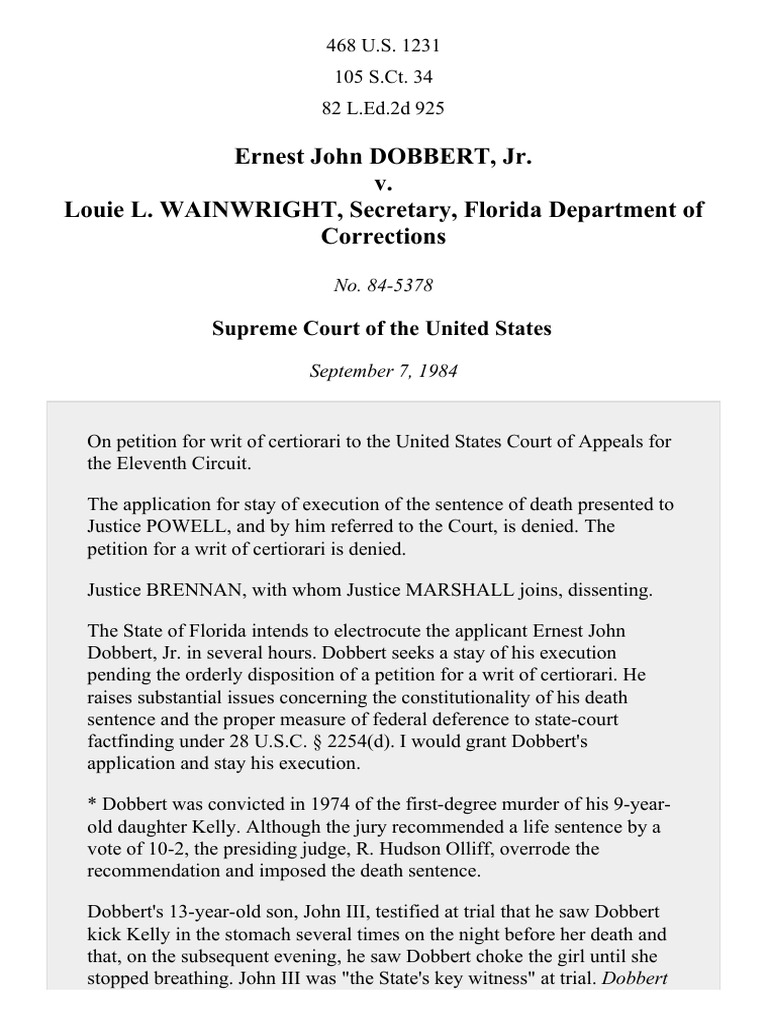 Ernest John Dobbert, Jr. v. Louie L. Wainwright, Secretary, Florida ...