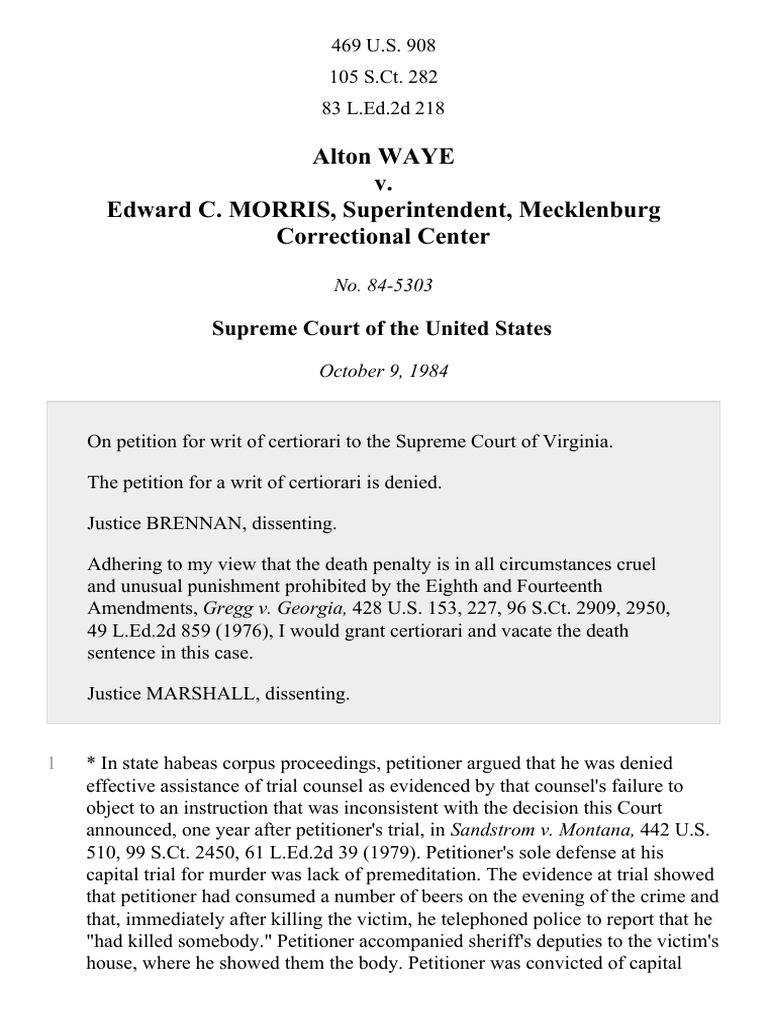 Alton Waye v. Edward C. Morris, Superintendent, Mecklenburg ...