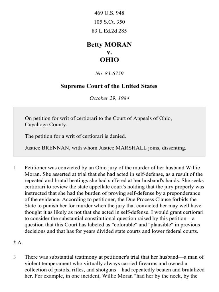 Betty Moran v. Ohio, 469 U.S. 948 (1984) | PDF | Burden Of Proof (Law ...