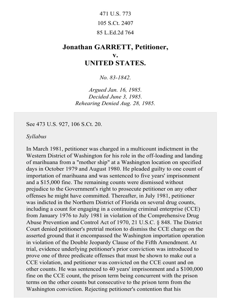 Garrett v. United States, 471 U.S. 773 (1985) | PDF | Double Jeopardy ...
